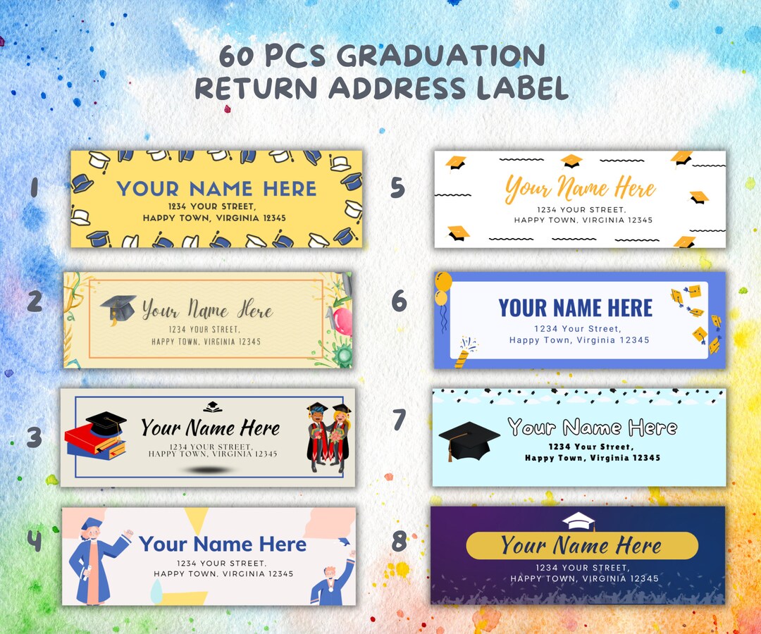 Graduation Return Address Labels: Personalized Mail Stickers (60 Pieces ...