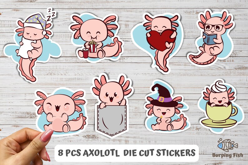 Cute Axolotl Sticker Pack, Waterproof Die Cut Vinyl, 8 Pcs - Etsy