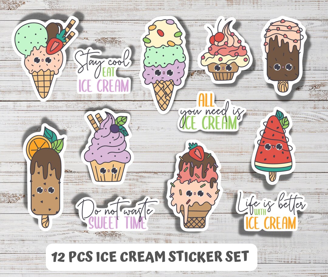 Ice Cream Stickers, Ice Cream Lover Gift, 12 Pcs Sticker Pack - Etsy