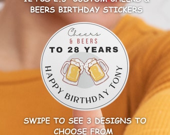 Personalized Glossy Cheers & Beers Theme Birthday Party Favor Labels ...