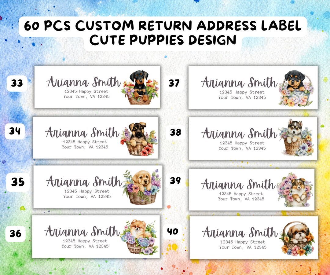 Puppy Return Address Labels, Personalized Mailing Stickers (60 Pcs) - Etsy