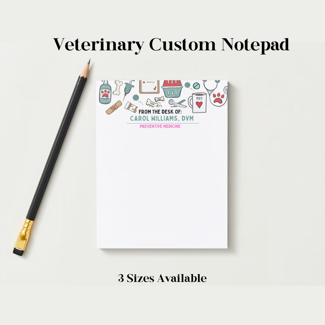 Custom Veterinary Notepad, Veterinarian Memo Pad, Name Notepad DVM ...