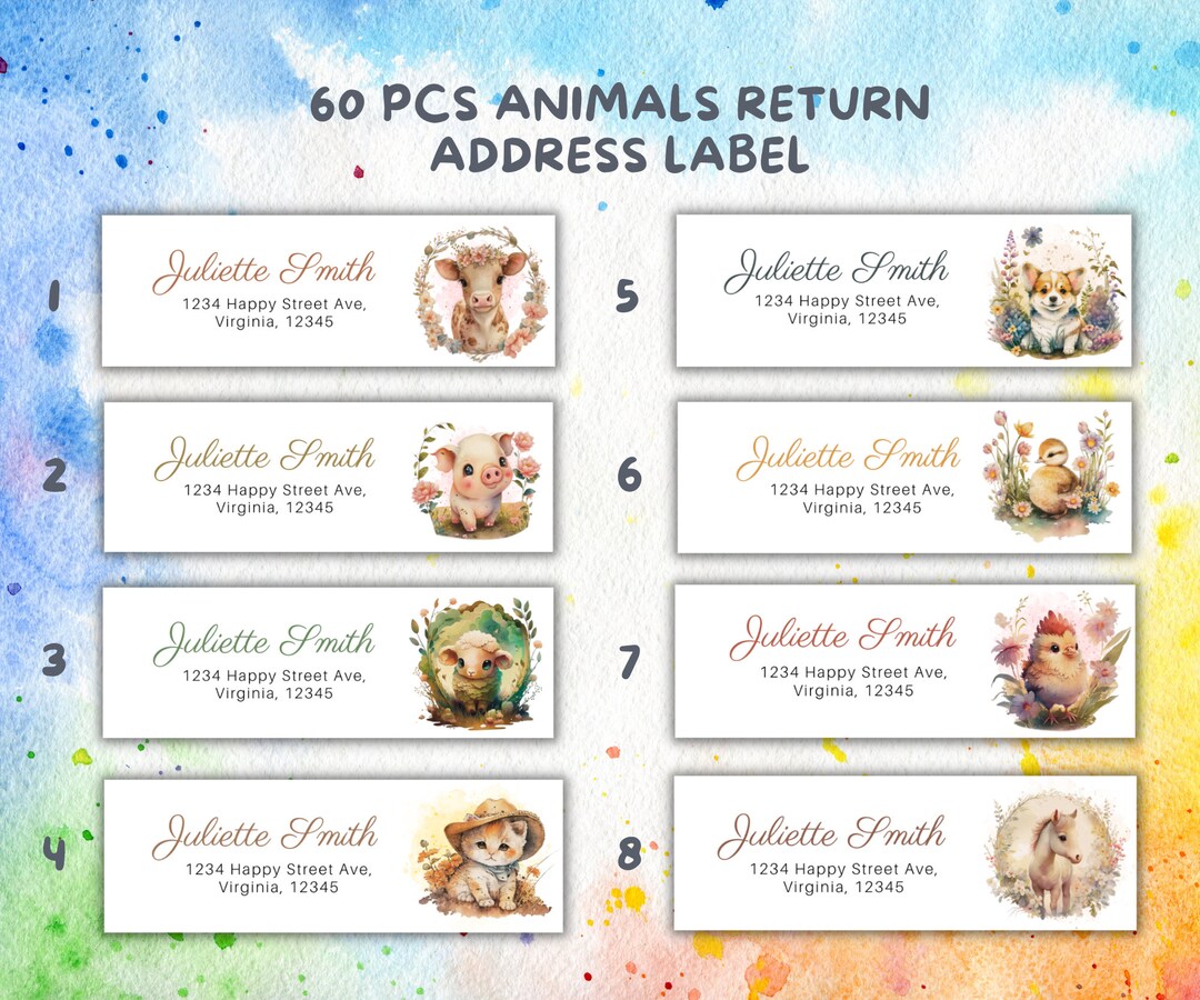 Animals Return Address Labels: Custom Mail Stickers, 60 Pcs - Etsy