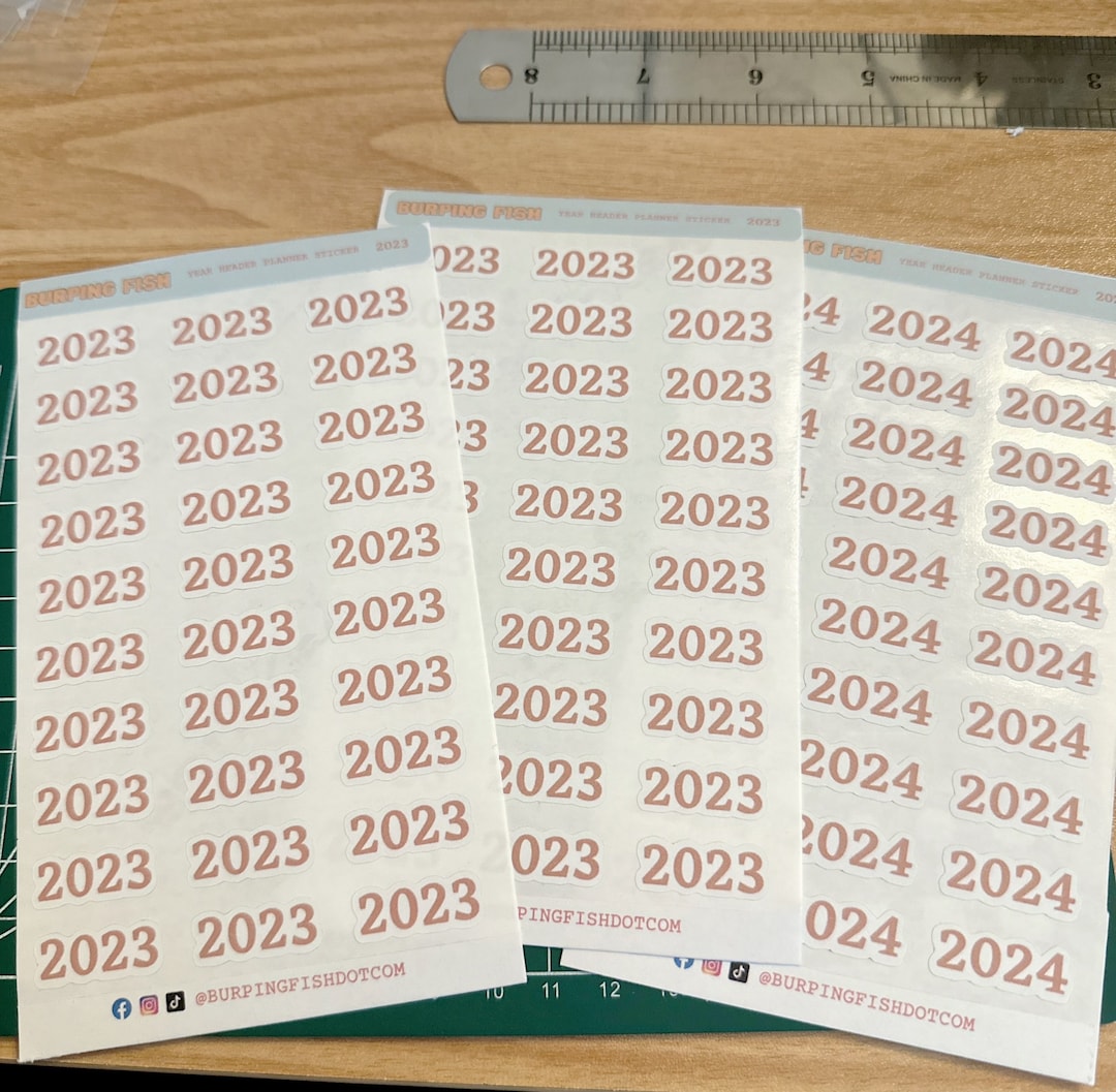 Year Header Planner Stickers, 2023 Stickers, 2024, 2025, 2026, 2027 ...