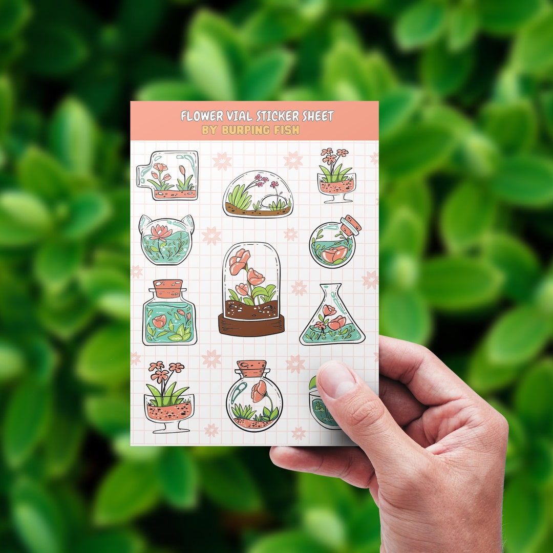 Flower Vial Sticker Sheet, Cute Waterproof Vinyl Decals - Etsy