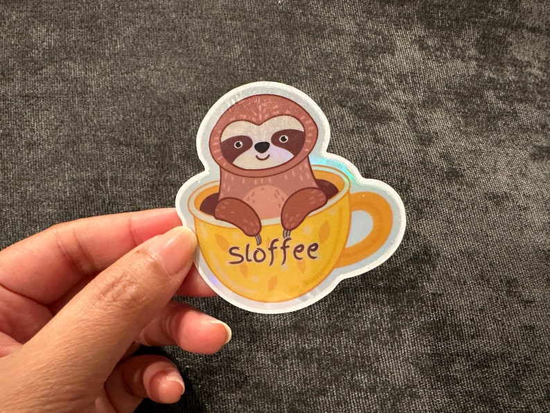 Sloffee Sloth Holographic Sticker: Funny Coffee Meme - Etsy