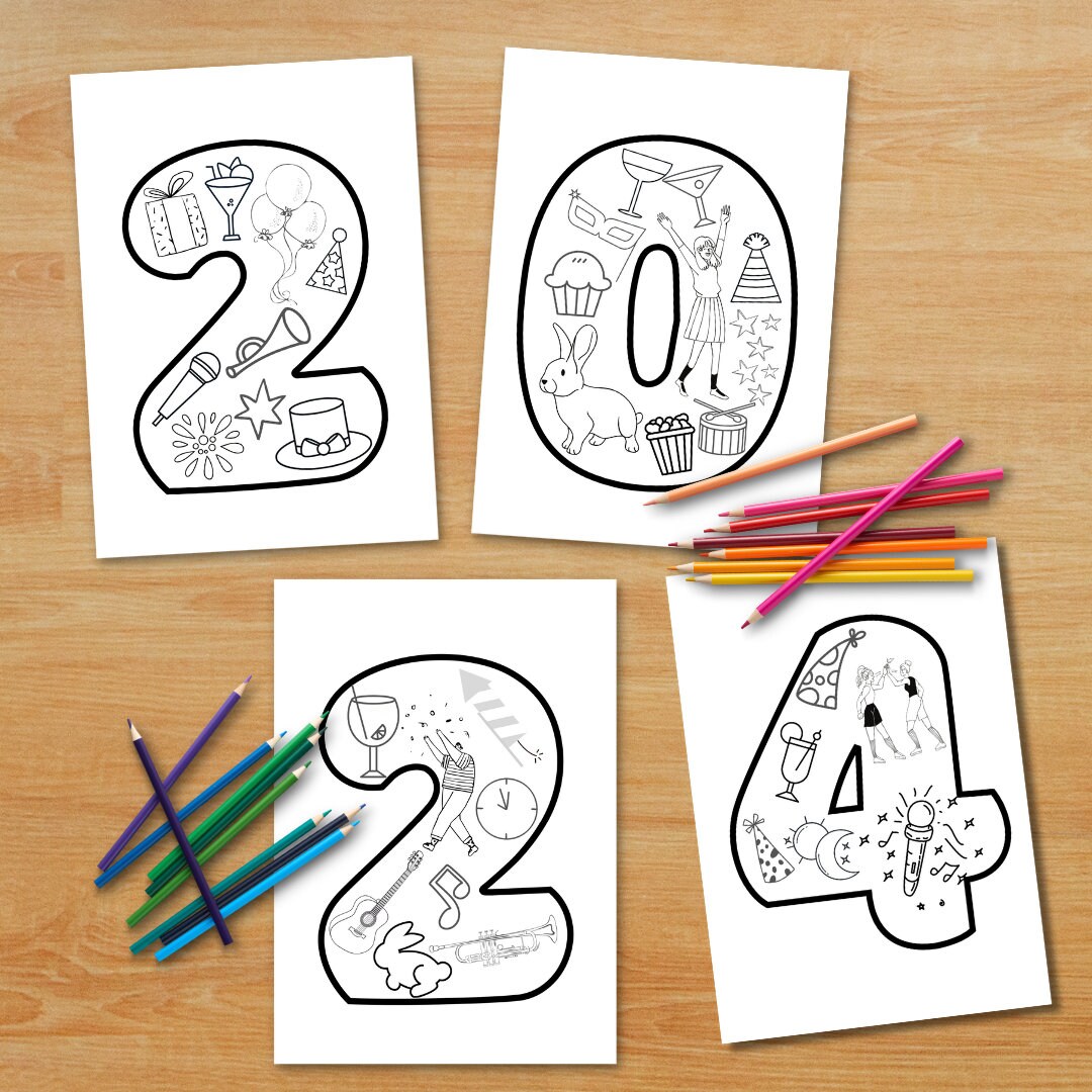 Printable New Year Colouring Pages for Kids. New Year's Eve Activity ...