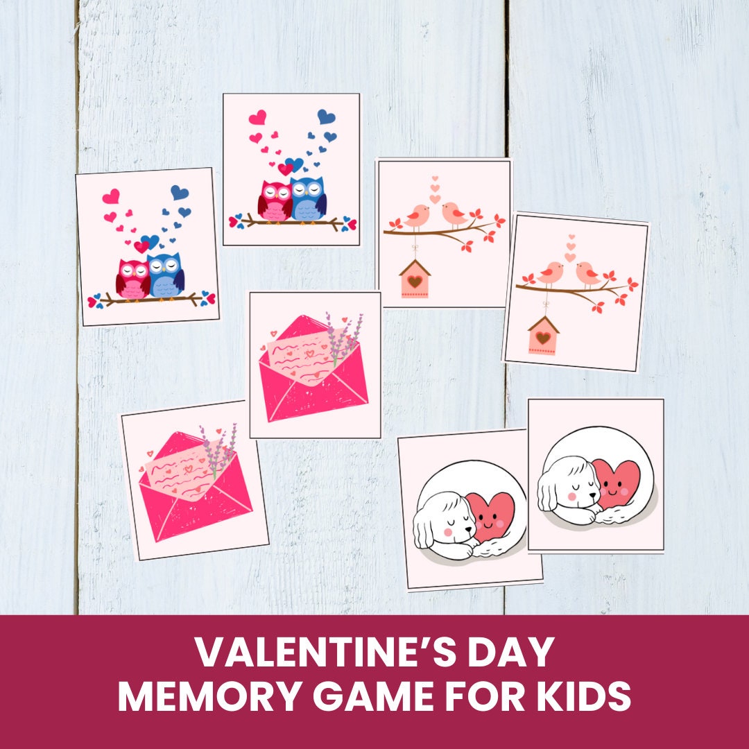 Valentine's Day Memory Game for Kids Printable 20 Card Set Instant ...
