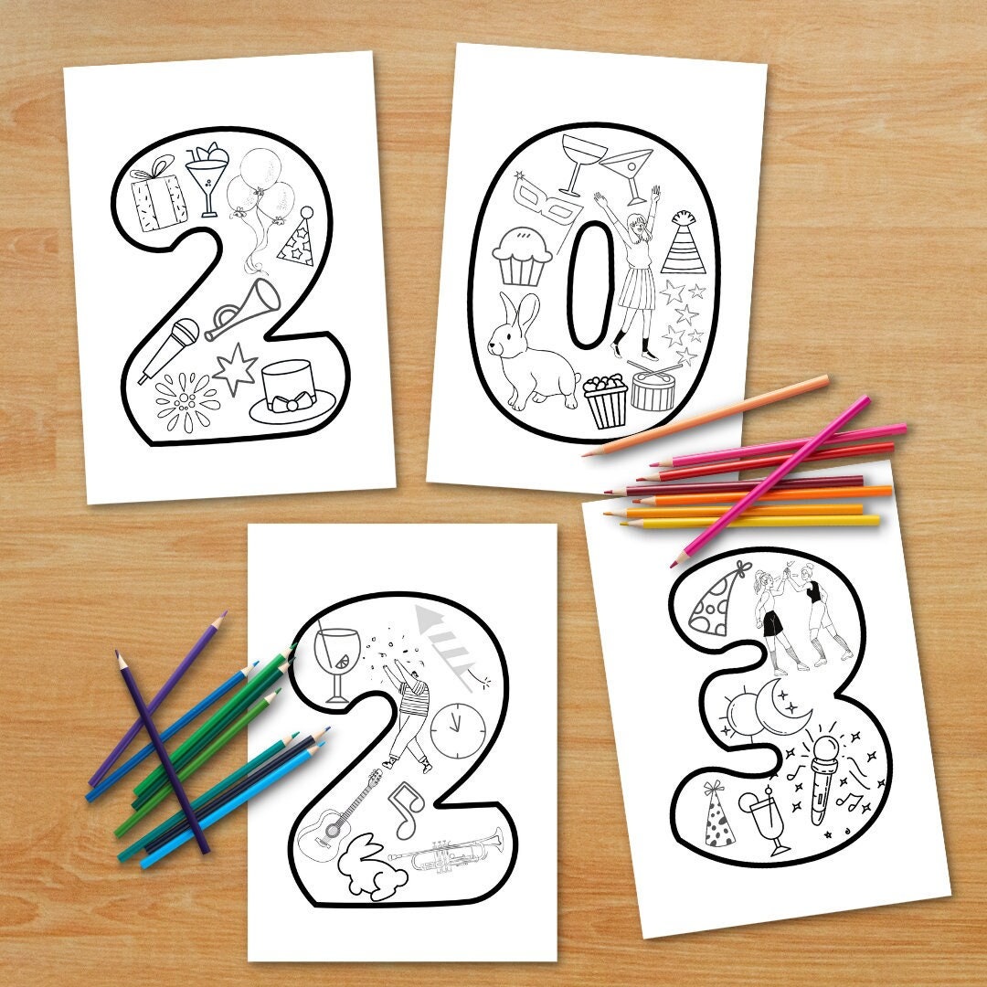 Printable New Year Colouring Pages for Kids. New Year's - Etsy