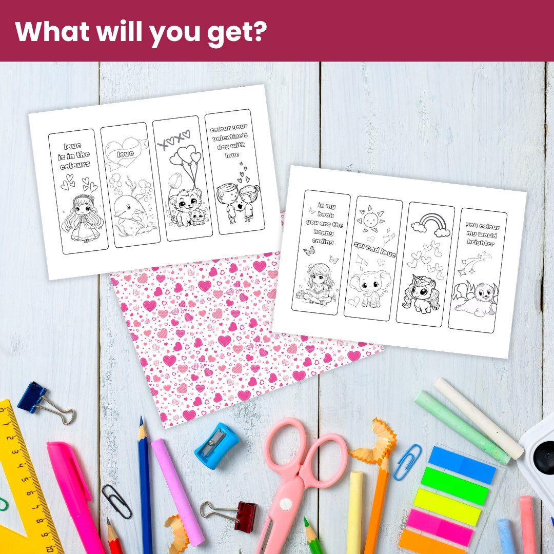 Valentine's Day Colouring Bookmarks for Kids Printable DIY Activity ...