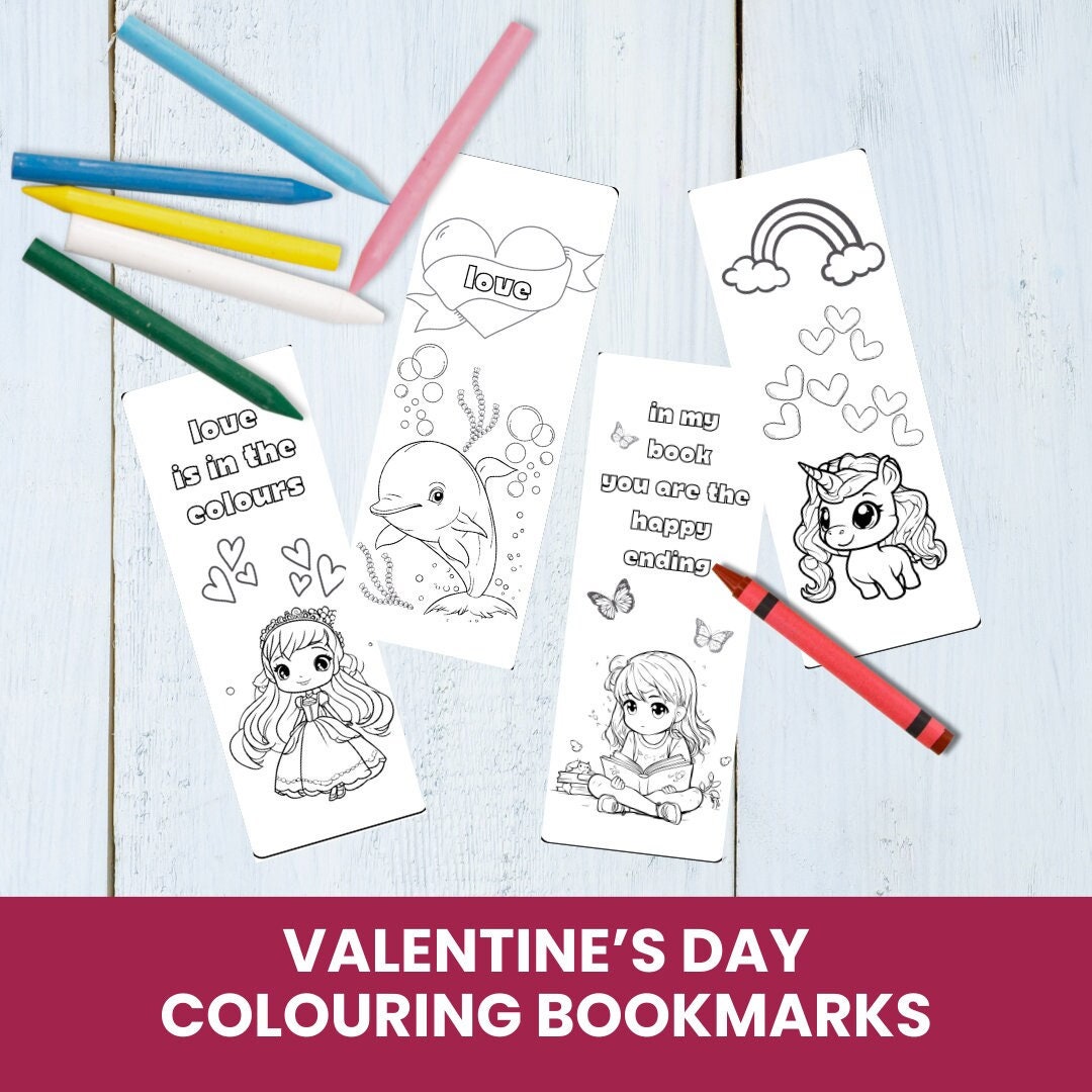 Valentine's Day Colouring Bookmarks for Kids | Printable DIY Activity ...