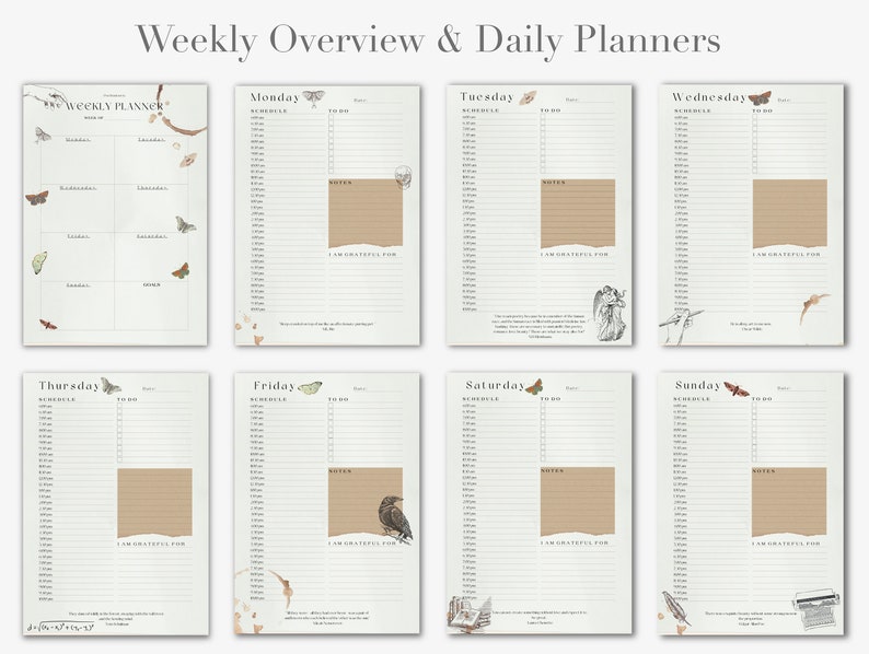 Digital and Printable Weekly Planner - Dark Academia Aesthetic - Etsy