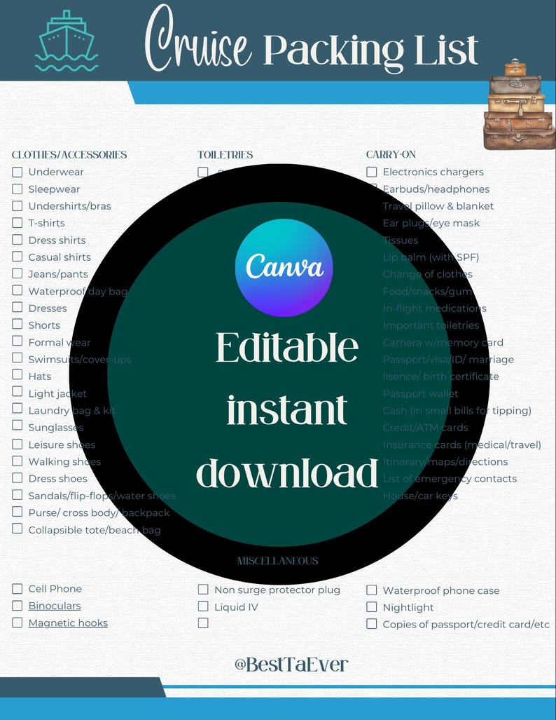 Editable Cruise Packing List - Canva Template | Instant Download ...