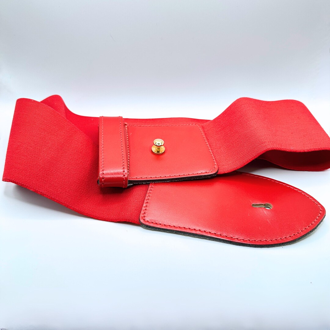 Vintage Red Calderon Designer Wide Elastic Stretch Belt Womens Size L ...