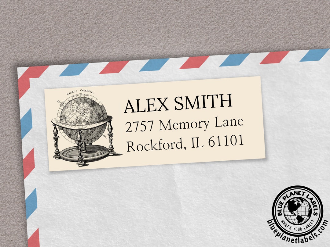 Antique Globe Personalized Return Address Label - Set of 30 - Etsy