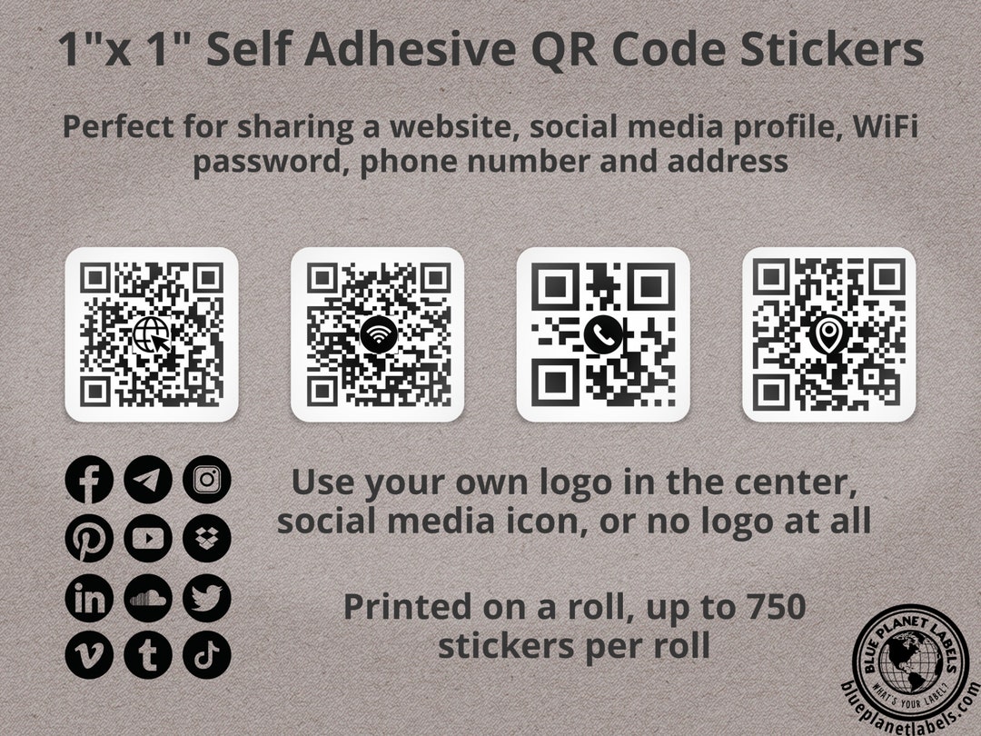 1" Square QR Code Roll Labels - Scan URL, Website, Social Media Profile ...