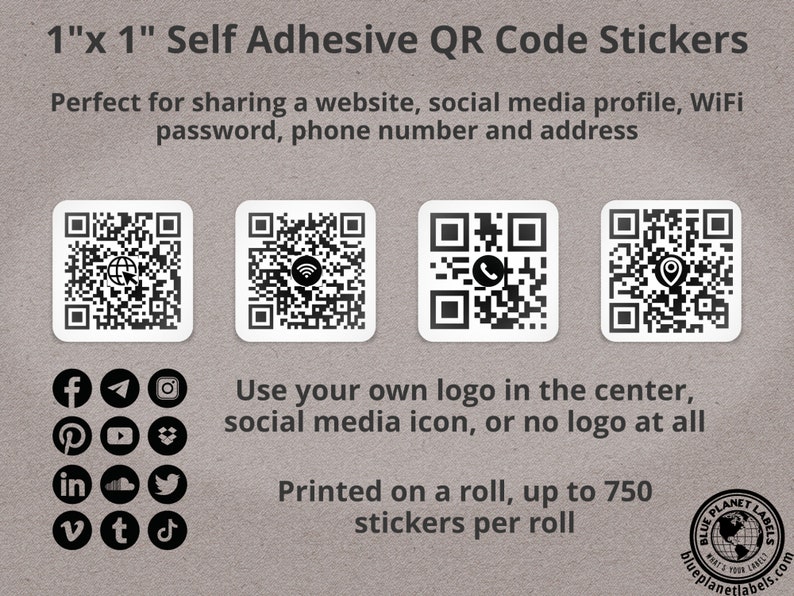 Custom QR Code Roll Labels: 1" Square, Scan URL, Social Media - Etsy