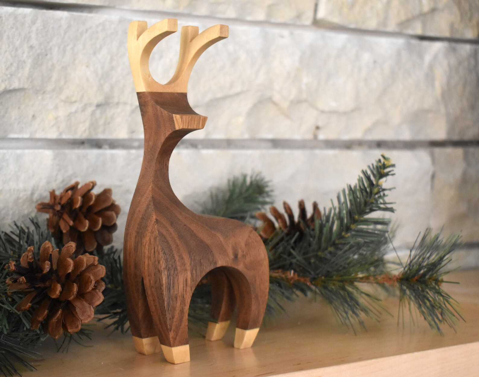 Modern Holiday Wood Reindeer Christmas Decor in Walnut MADE - Etsy