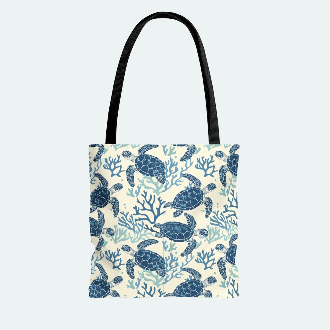 Tote Bag AOP Blue Baby Sea Turtles, Elegant Work Tote, Lovely Shopping ...