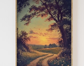 Beautiful Sunset Scene Golden Hour Nature DIGITAL INSTANT Download Art ...