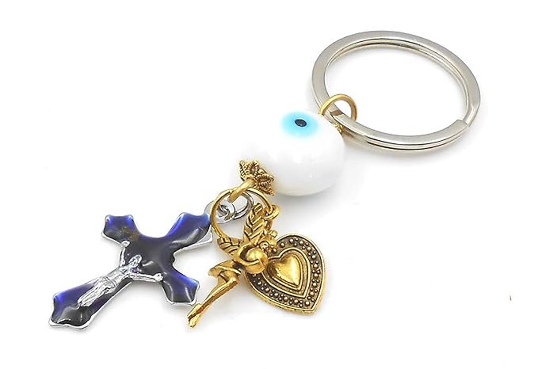 Evil Eye Jesus Key Ring Holy Cross Keychain christian Faith Religious ...