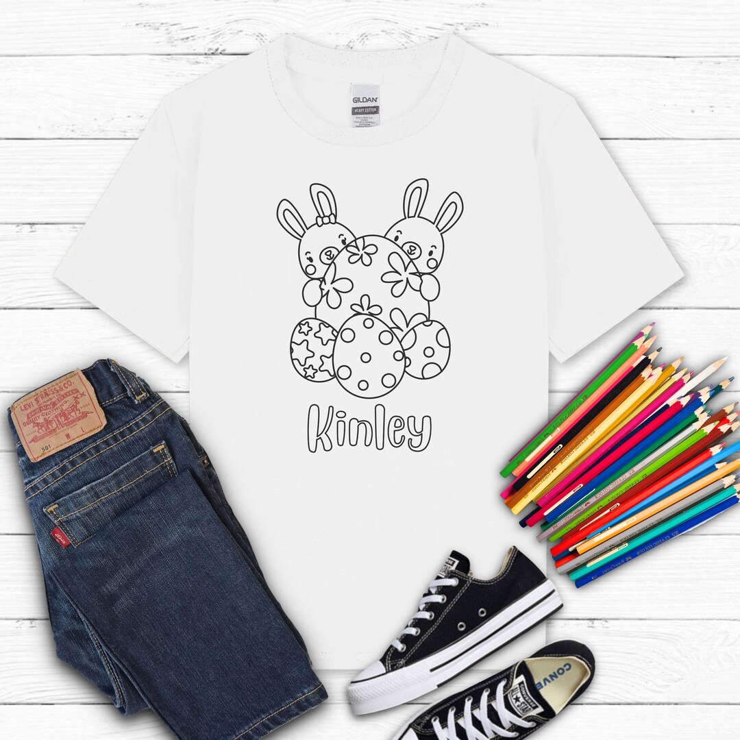 Personalized Kids Easter Coloring Shirt, Easter Activity Tshirt, Color ...