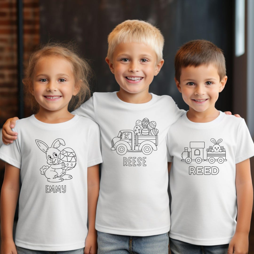 Personalized Kids Easter Coloring Shirt, Easter Activity Tshirt, Color ...