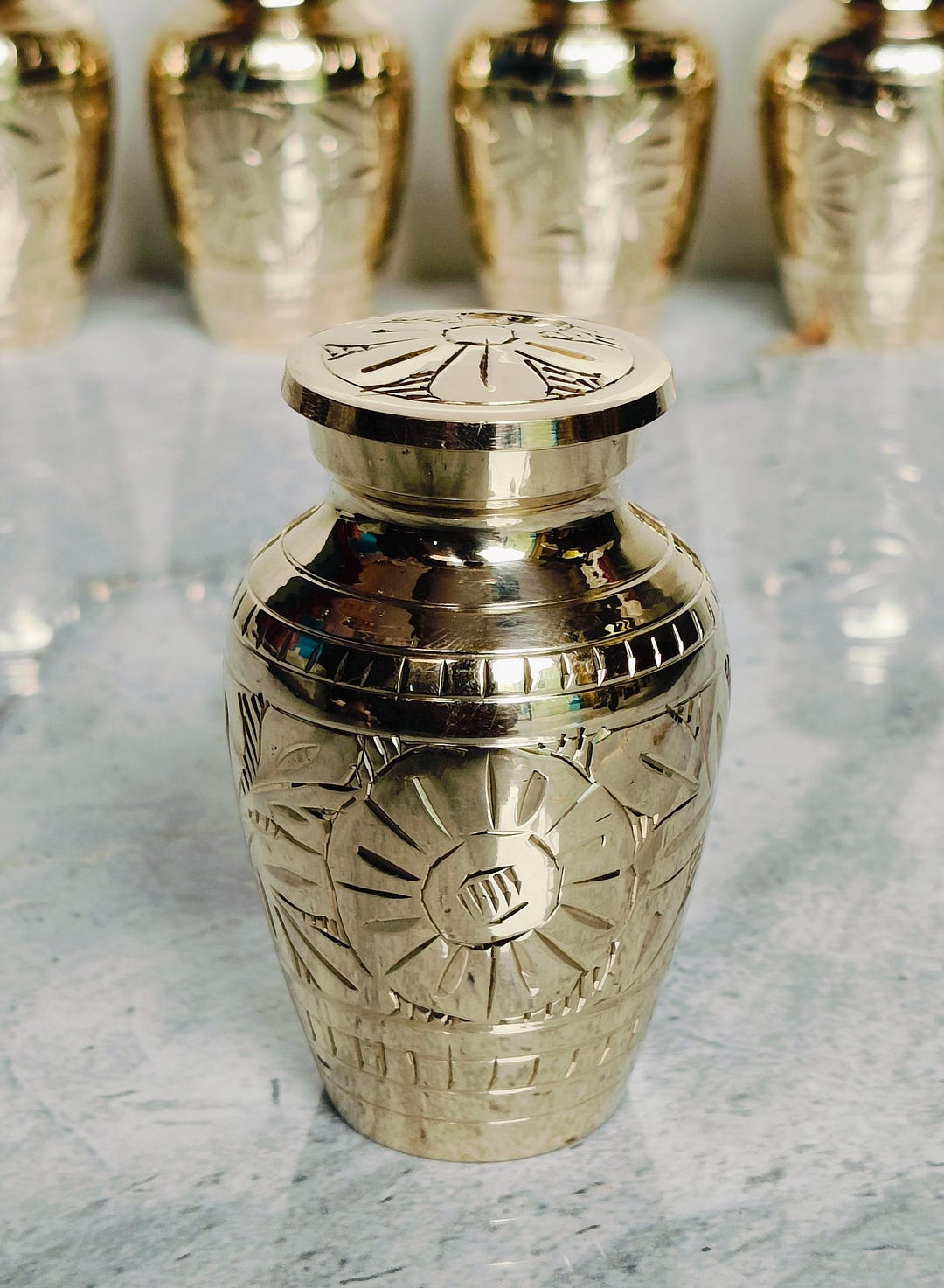 Hand-engraved Brass Mini Urn: Polished Keepsake Memorial (8 Cm) - Etsy