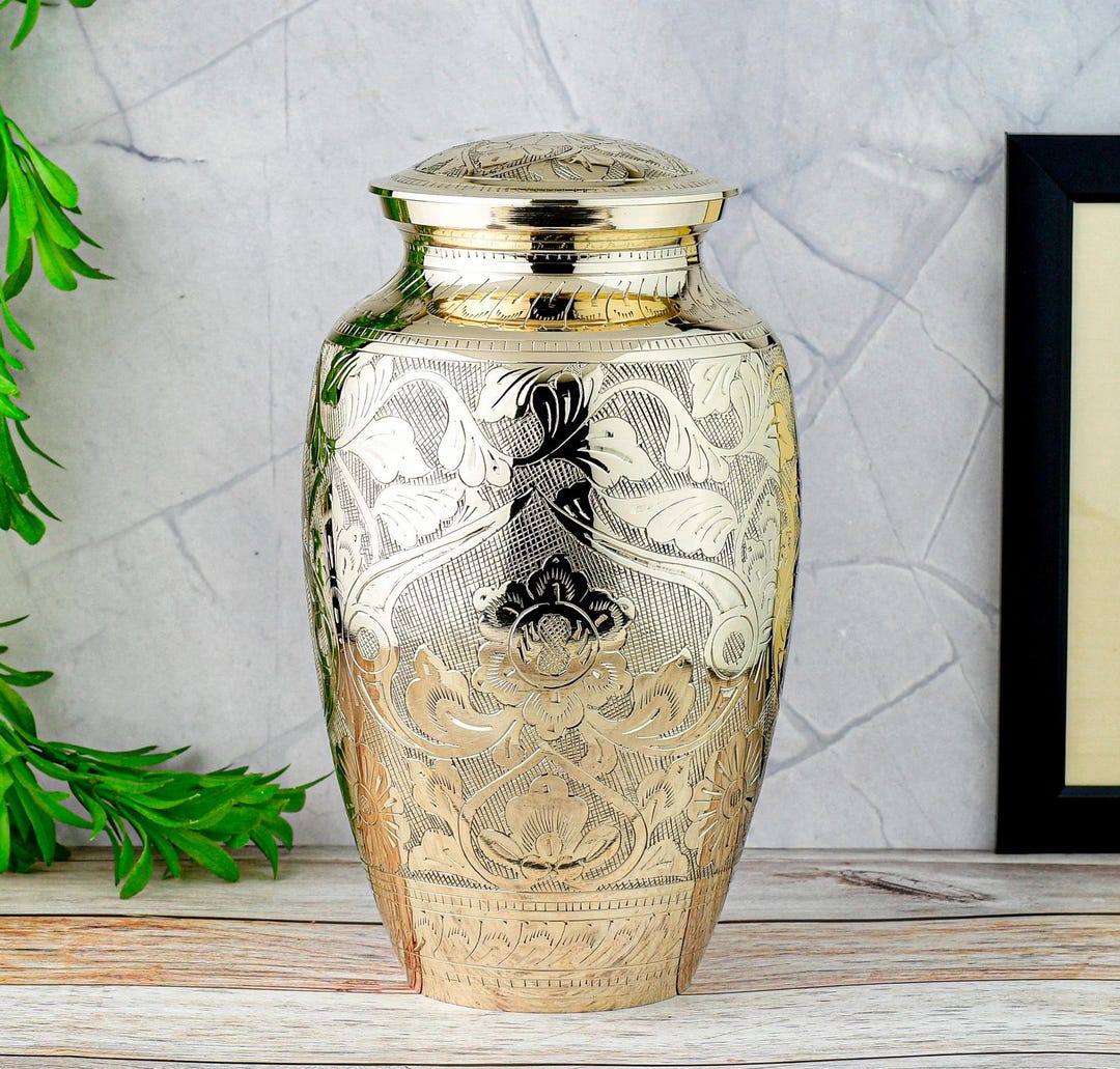Hand Engraved Floral Brass Cremation Urn: Memorial Ashes Holder - Etsy