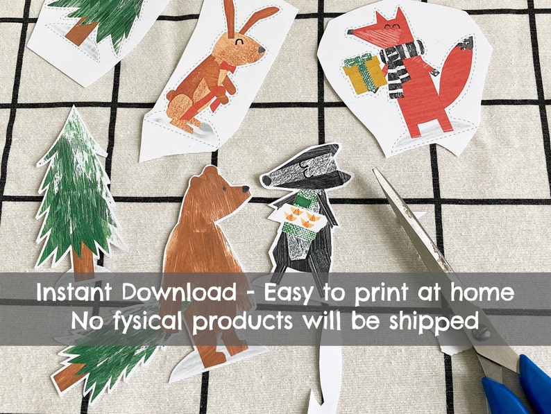 Woodland Christmas Printable Paper Figures, Woodland Animals, Paper ...