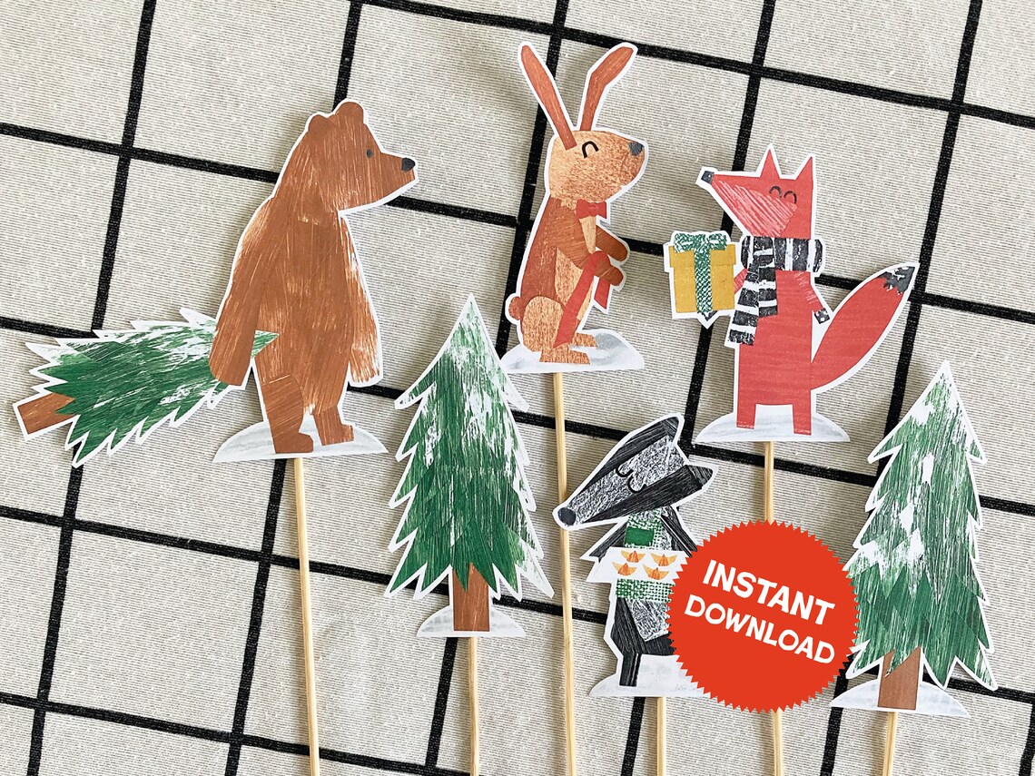 Woodland Christmas Printable Paper Figures, Woodland Animals, Paper ...