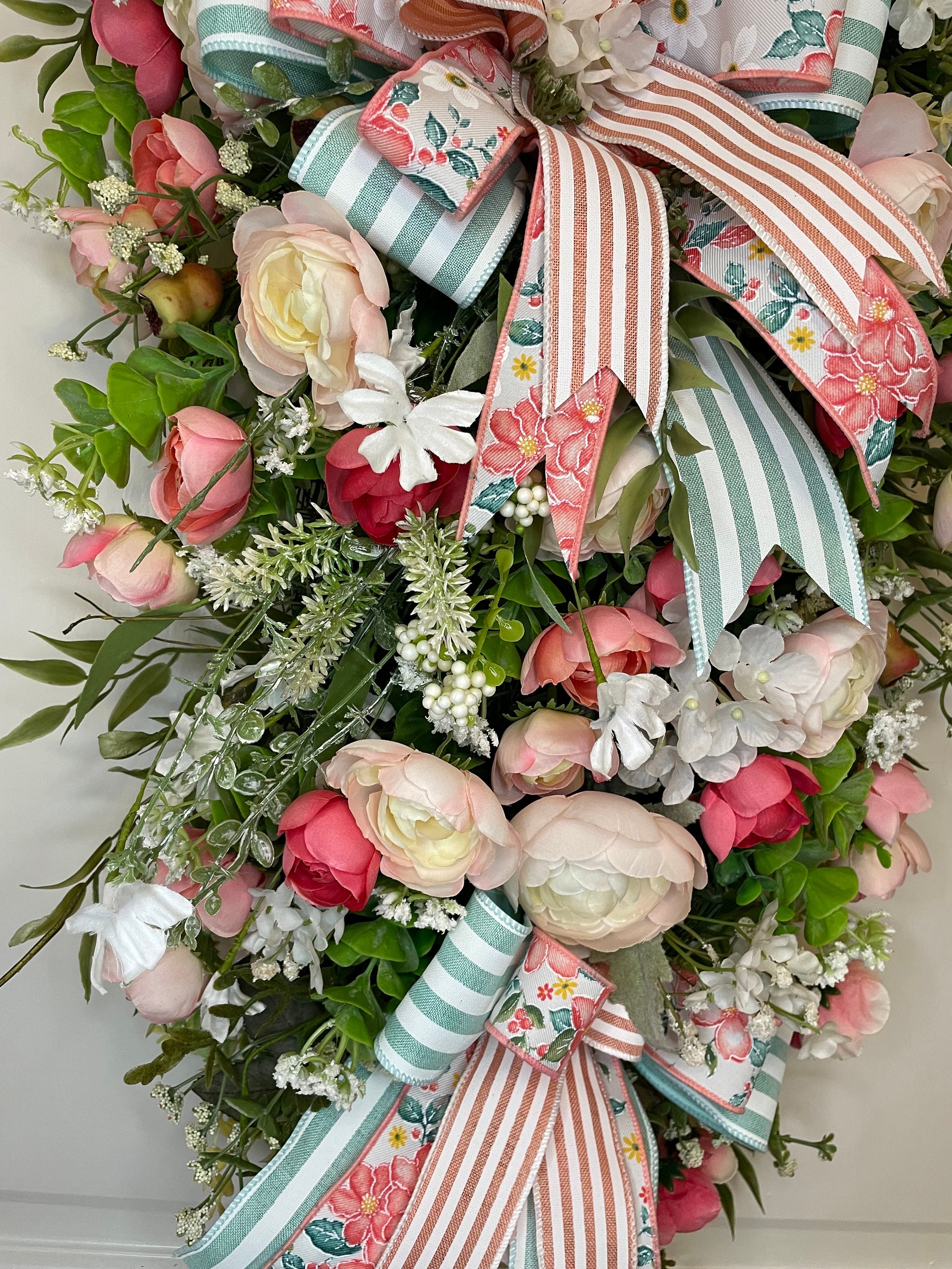 Spring Summer Floral Swag Pastel Pink Peach Green - Etsy