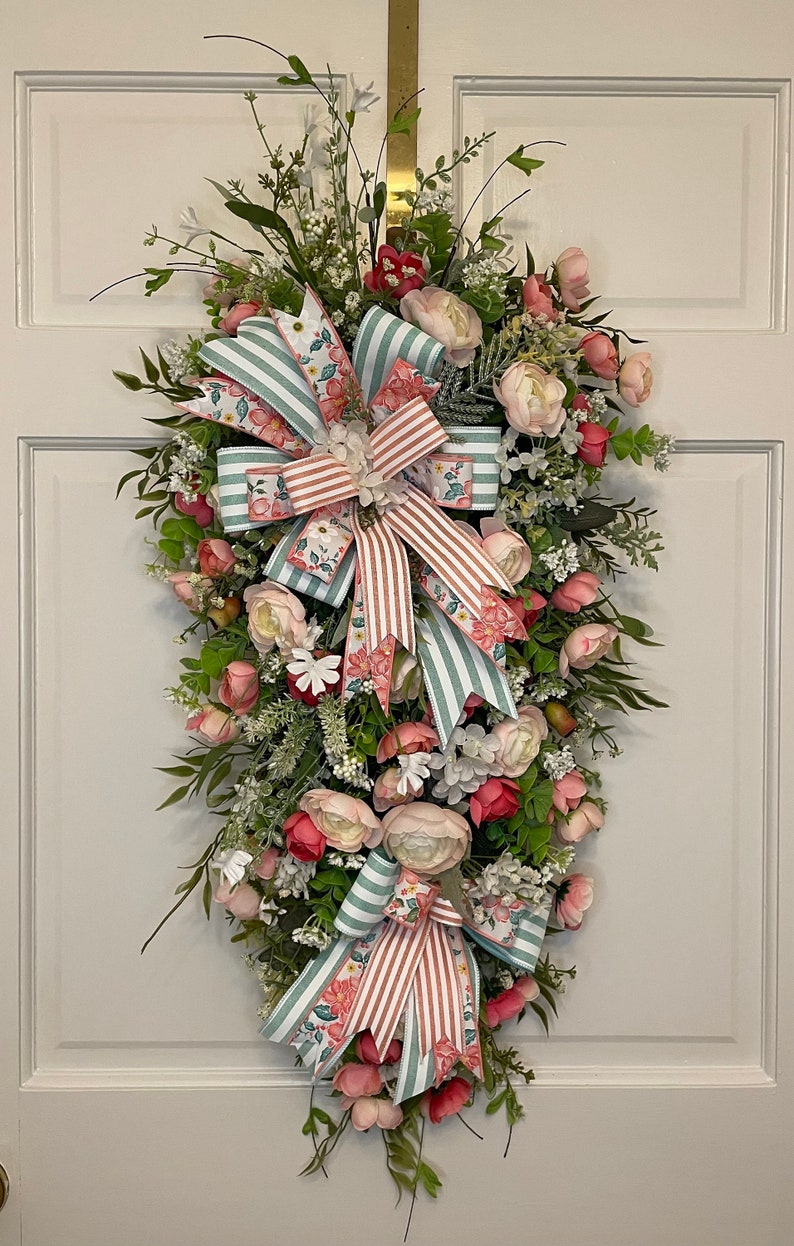 Spring Summer Floral Swag Pastel Pink Peach Green - Etsy