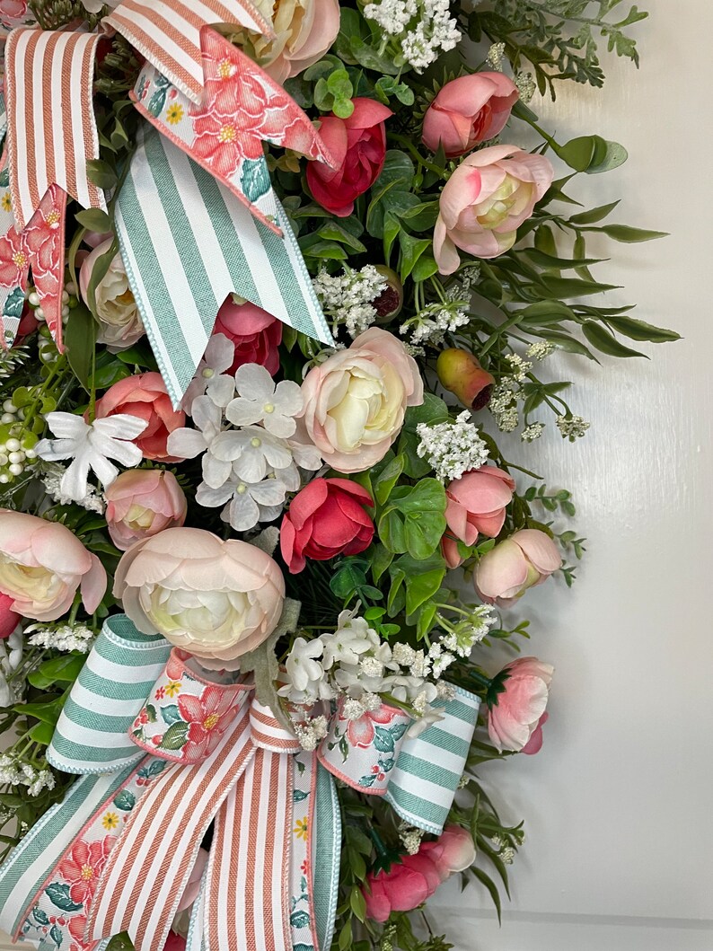 Spring Summer Floral Swag Pastel Pink Peach Green - Etsy