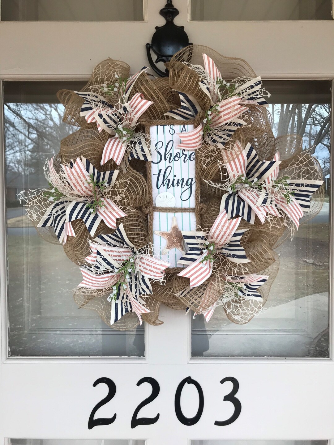 Beach Coastal Deco Mesh Pancake Style 22” Front Door Wreath Burlap - Etsy