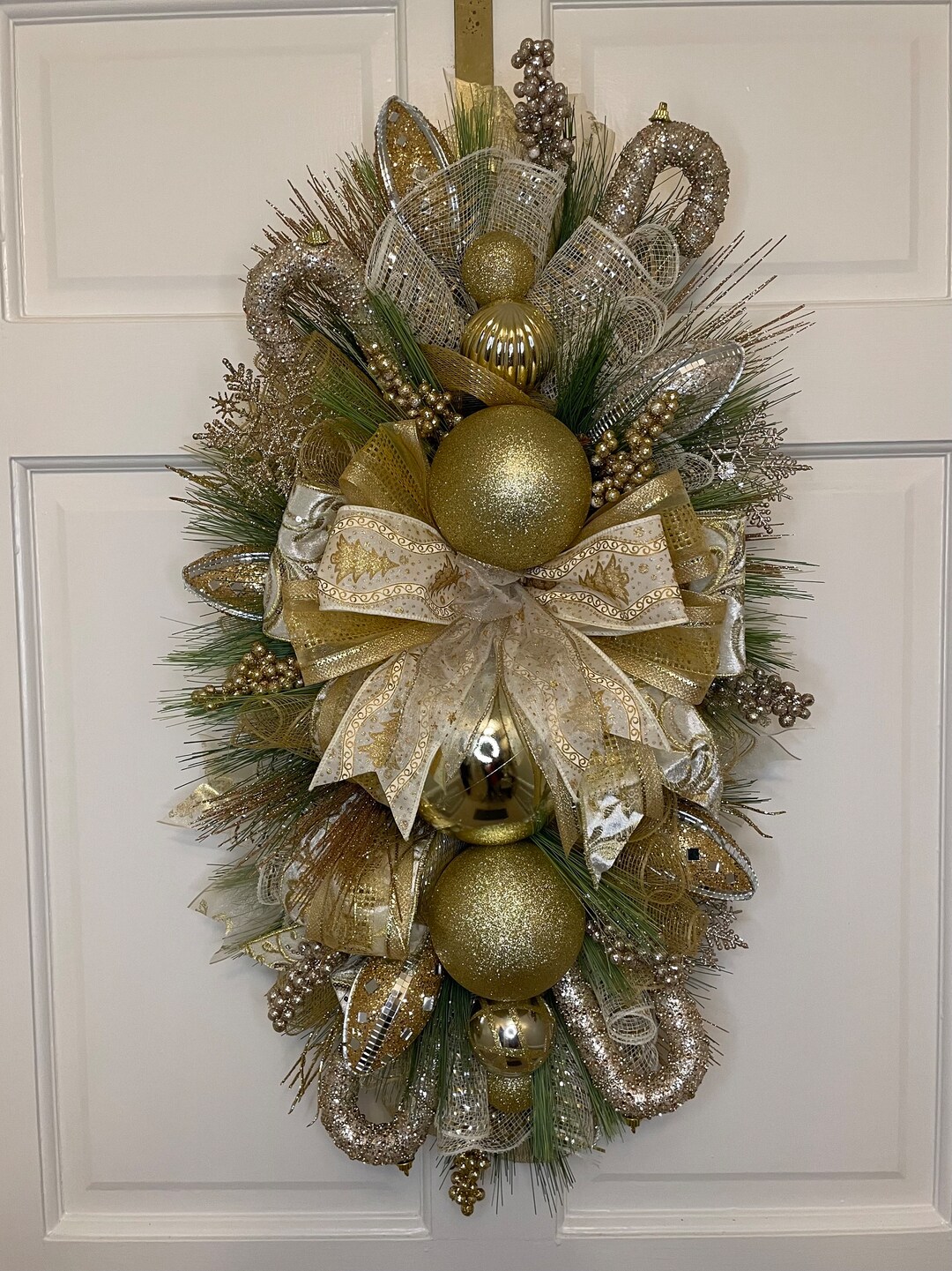 Gold Glam Candy Cane Christmas Swag Wreath Gold Champagne Cream - Etsy