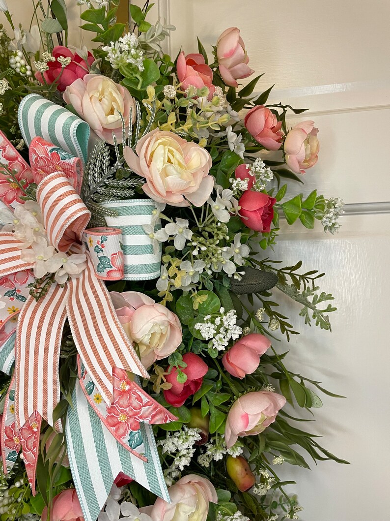 Spring Summer Floral Swag Pastel Pink Peach Green - Etsy