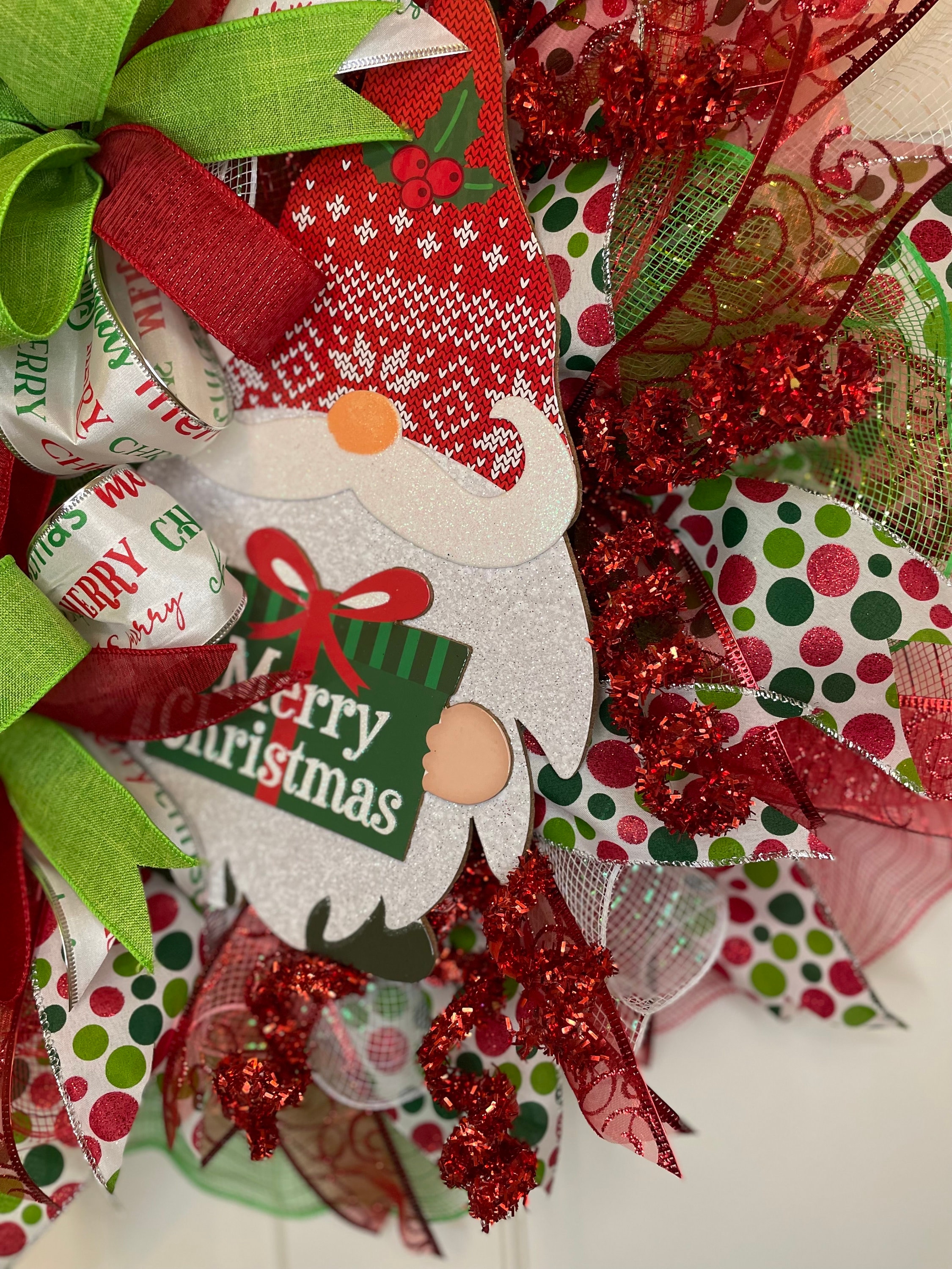 Christmas Gnome Santa Deco Mesh Pancake Wreath Merry Christmas, Green ...