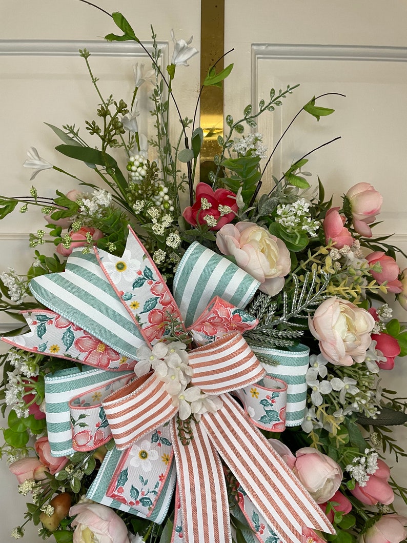 Spring Summer Floral Swag Pastel Pink Peach Green - Etsy