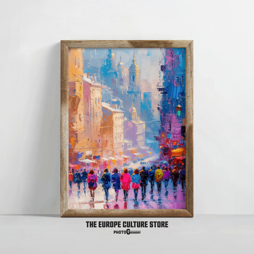 PRINTABLE Urban Vibrance, Colorful City Life Digital Art, Expressive ...