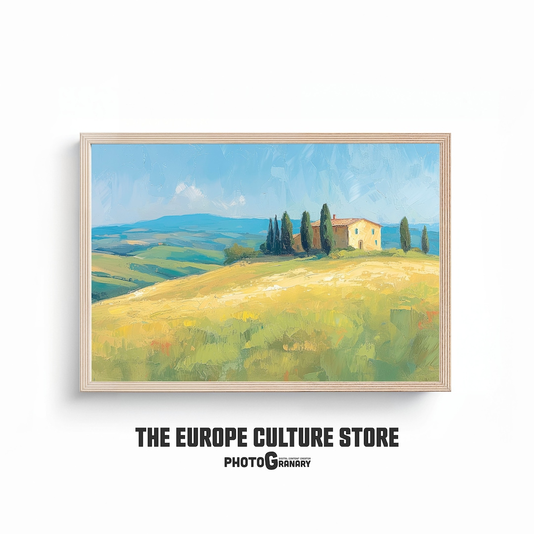 PRINTABLE Vibrant Tuscan Countryside, Sunny Hilltop Villa Digital Art ...