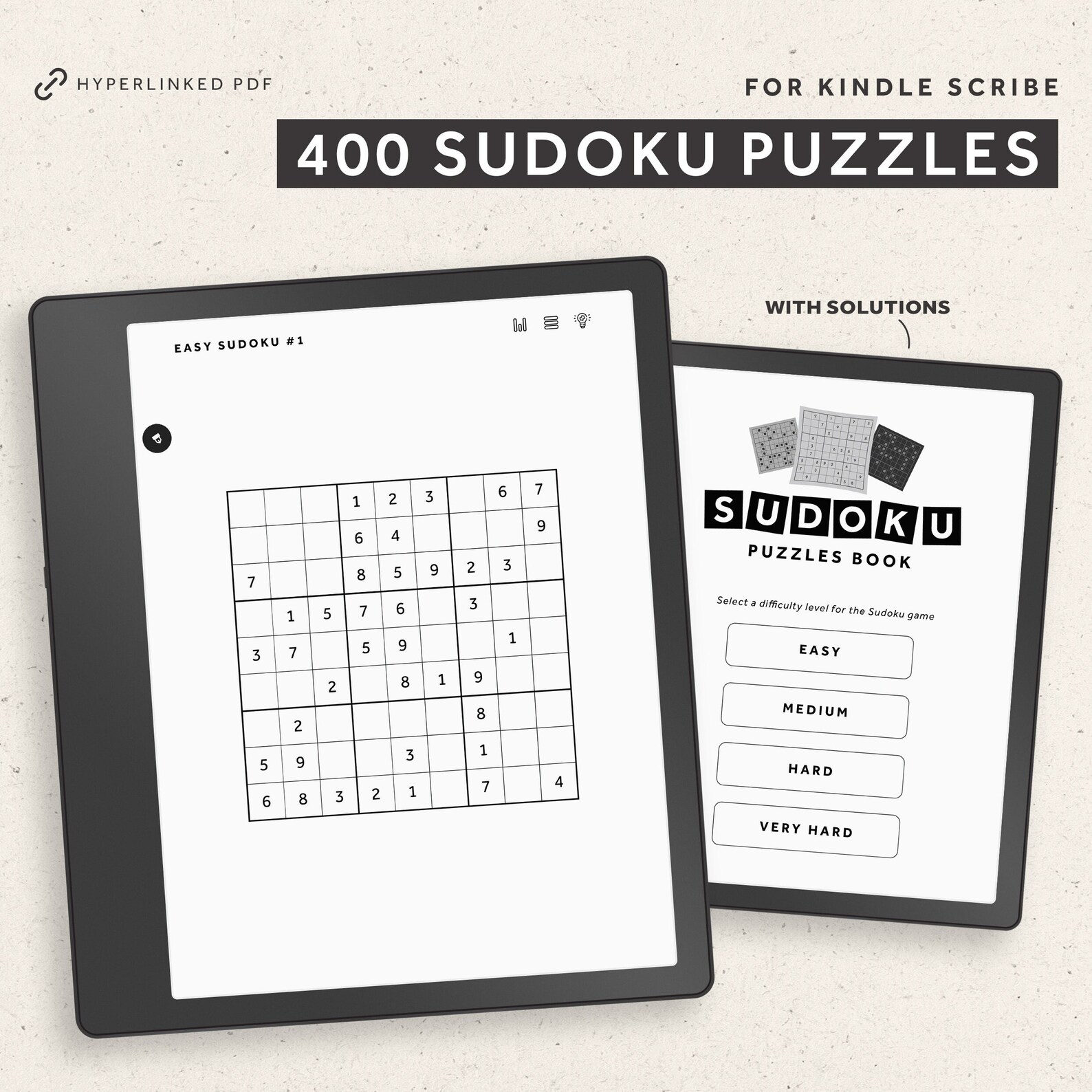 Kindle Scribe Sudoku Puzzles Book, Hyperlinked Digital Sudoku Puzzles ...