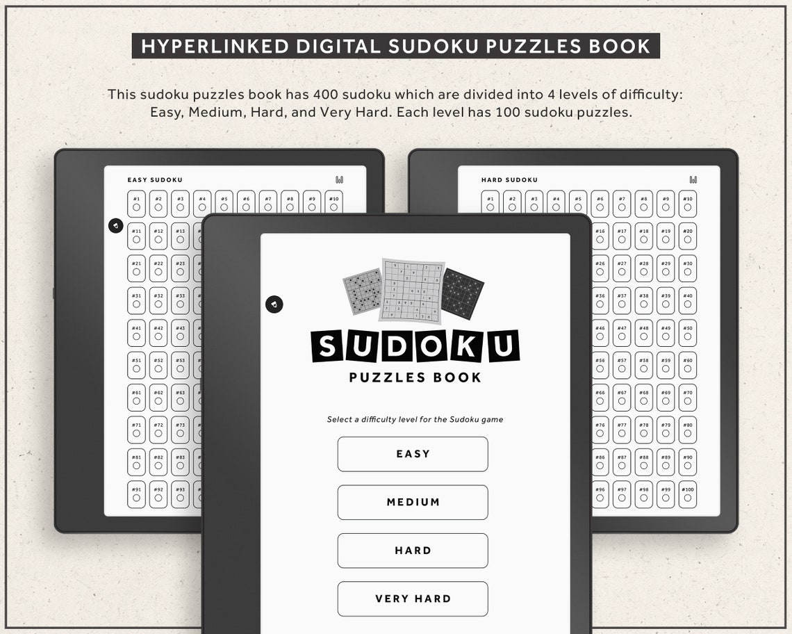 Kindle Scribe Sudoku Puzzles Book Hyperlinked Digital Sudoku - Etsy