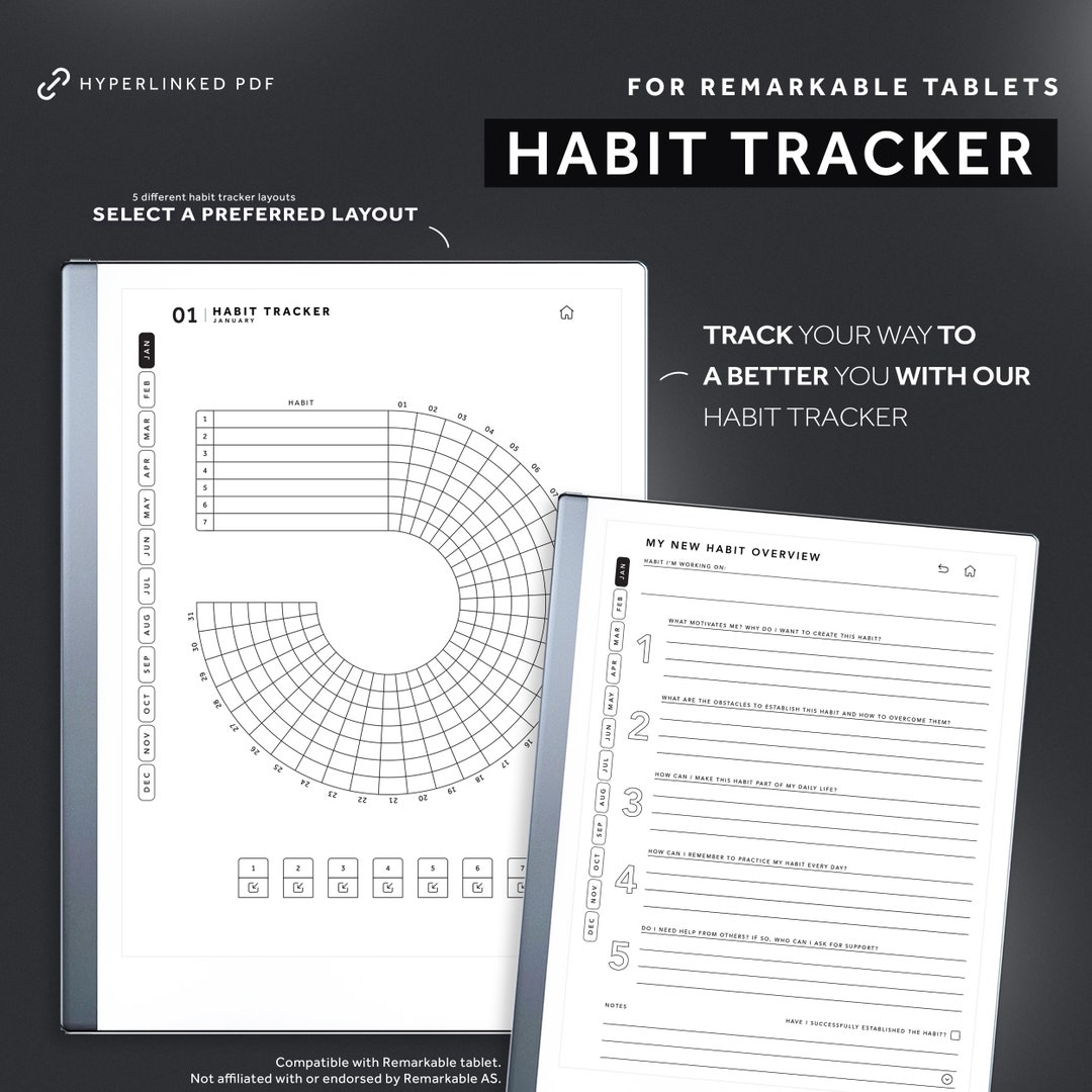 For Remarkable 2 Habit Tracker, Digital Habit Planner, Monthly Habit ...