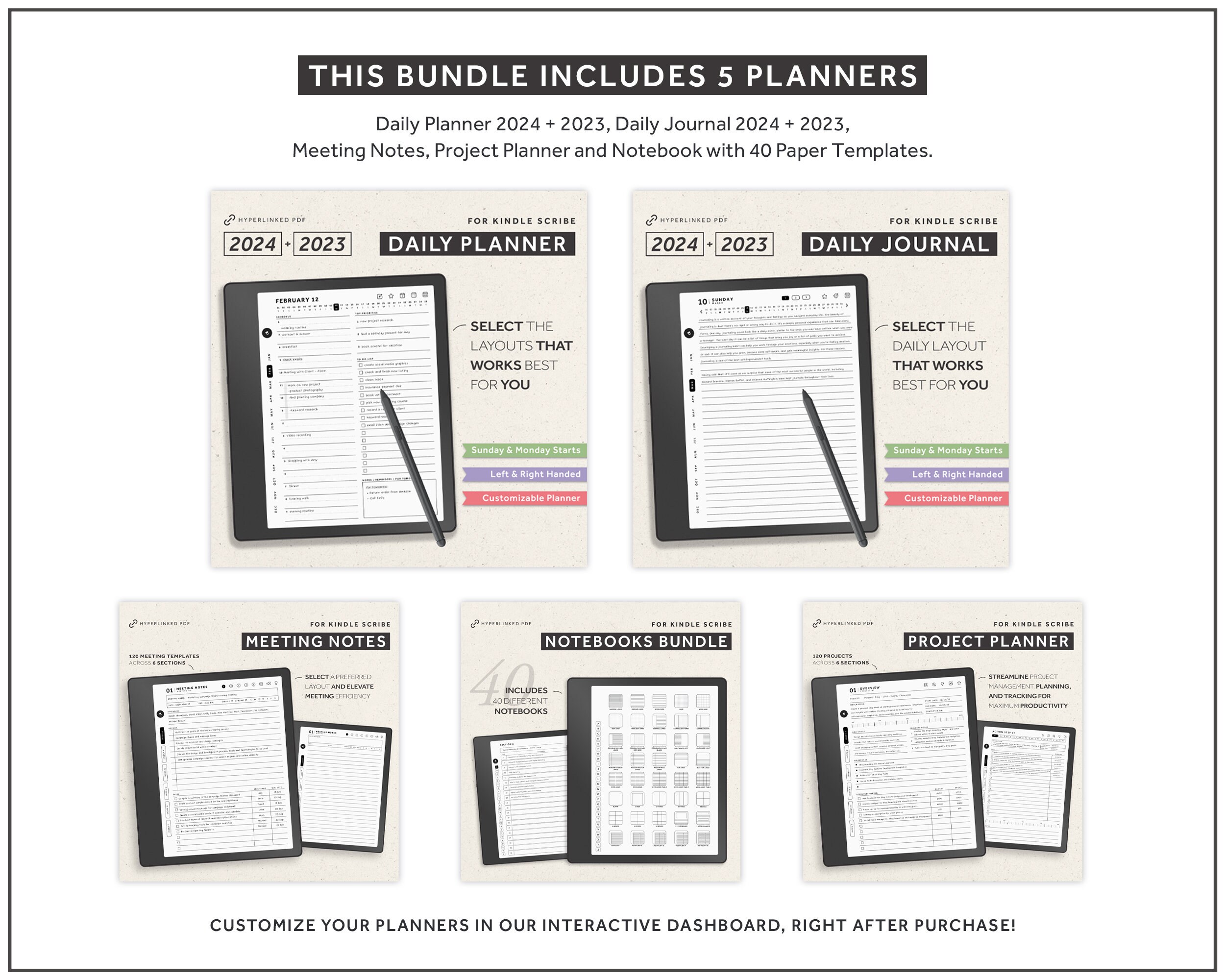 Kindle Scribe Templates, 2023, 2024, Productivity Bundle, Daily Planner ...