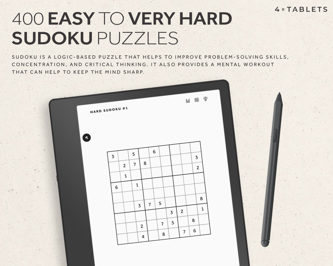Kindle Scribe Sudoku Puzzles Book Hyperlinked Digital Sudoku - Etsy