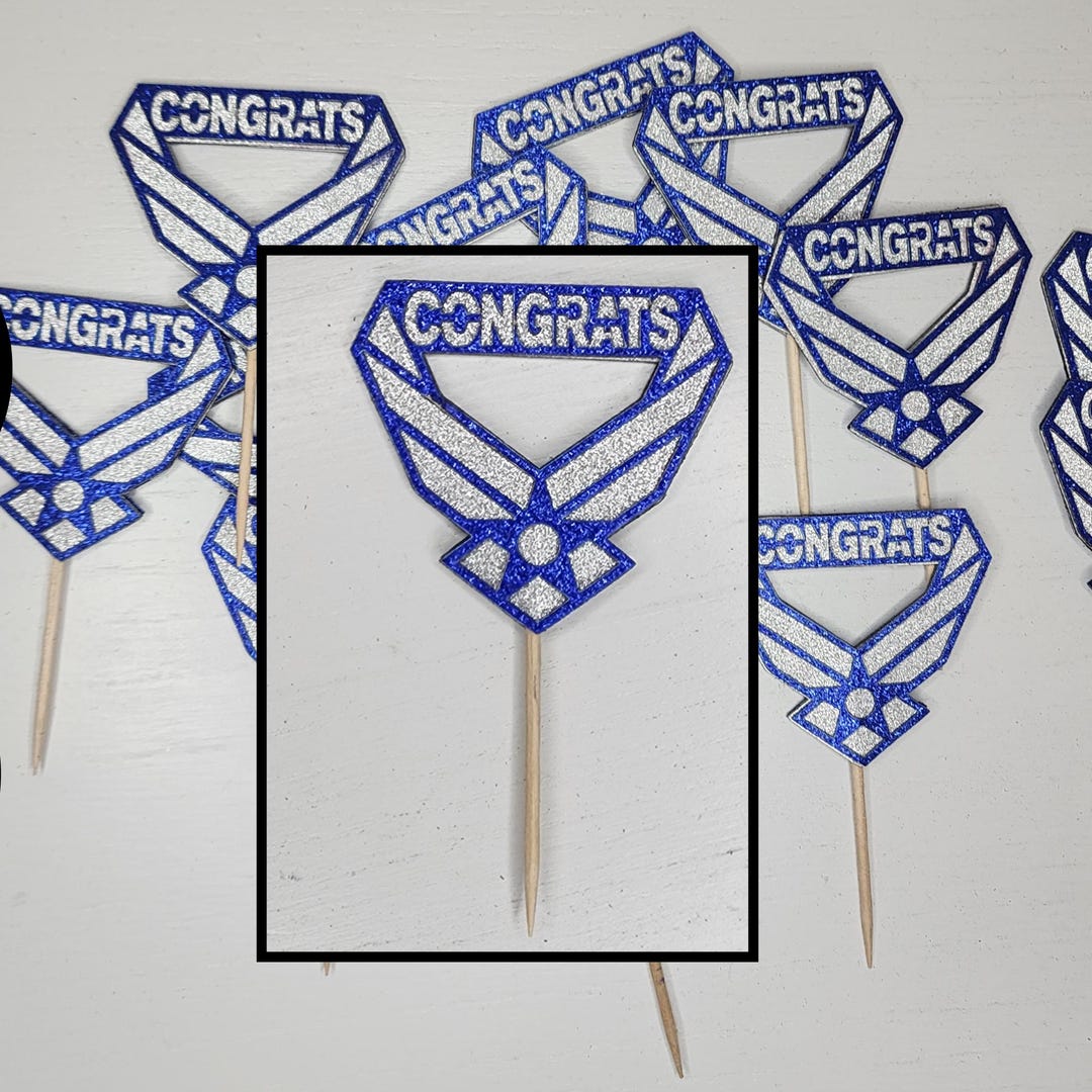 Air Force Wings Cupcake Topper W/congrats, Glitter Decor, Double Sided ...