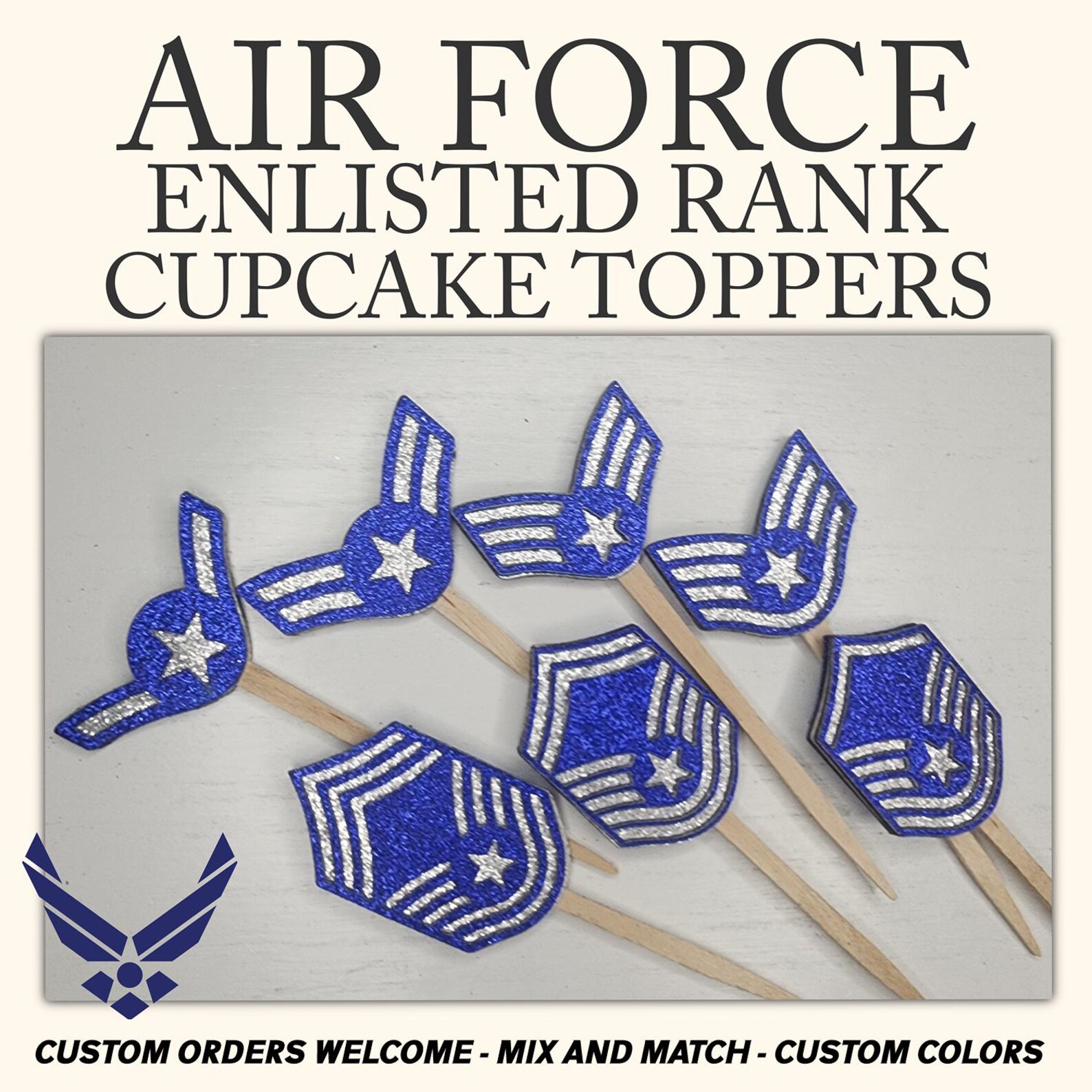 Air Force Enlisted Rank Cupcake Topper, USAF Decoration, Double Sided ...