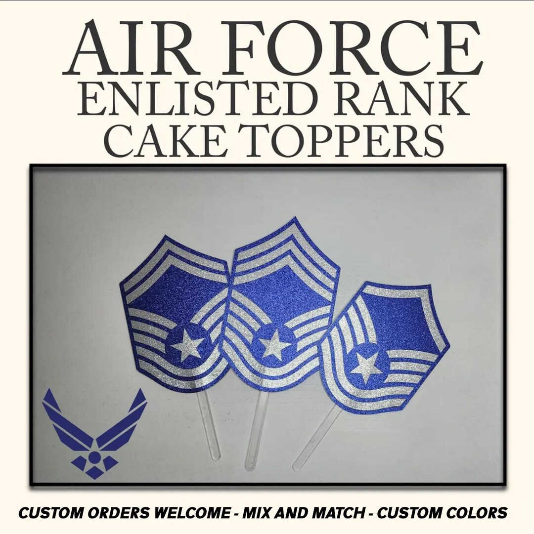 Air Force Enlisted Rank Cake Topper, Glitter Confetti, Double Sided ...