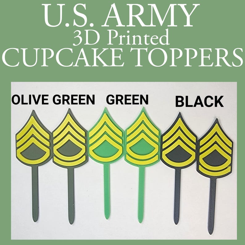 U.S. Army Enlisted Rank Cupcake Toppers, 3D Printed, Military Promotion ...